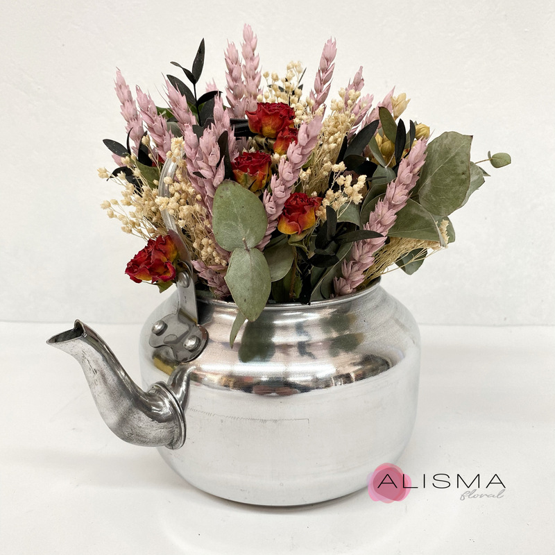 Tetera de Flor Preservada Plateada - Flores Alisma